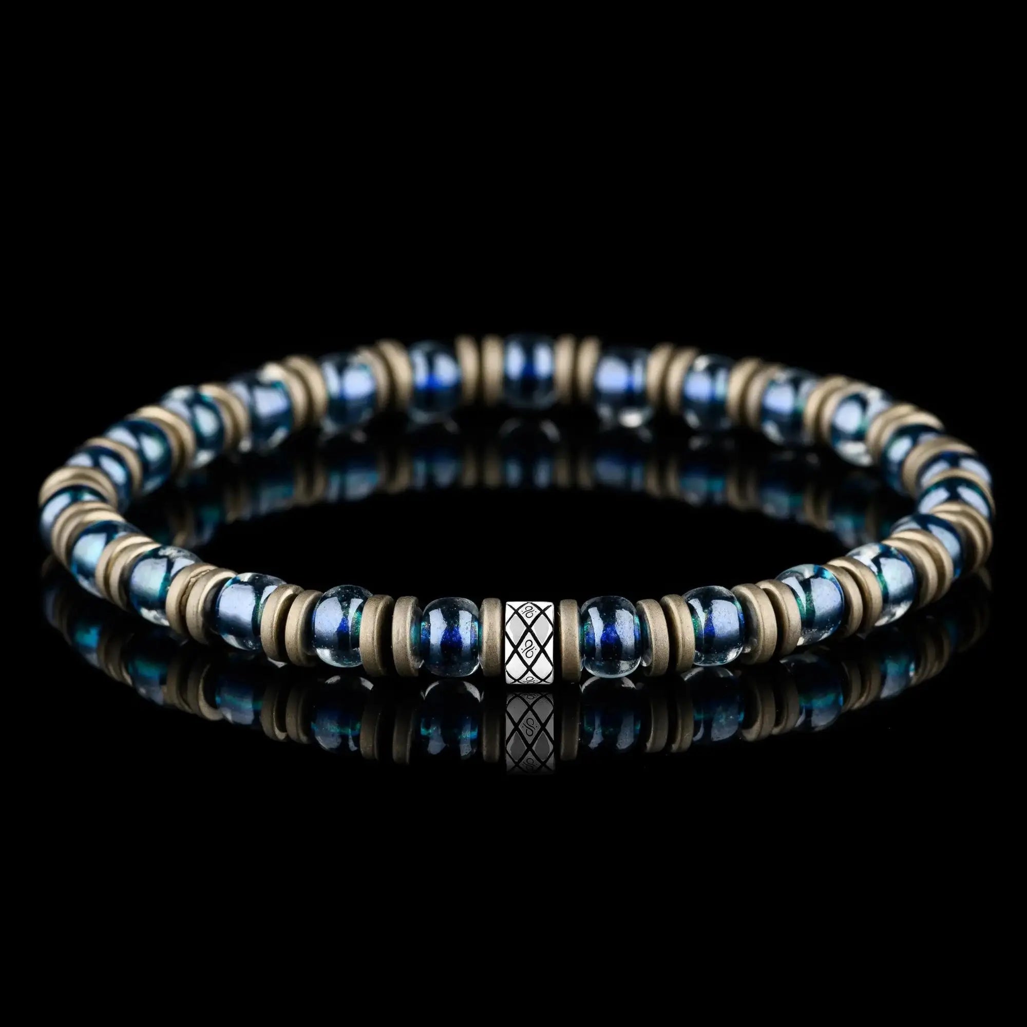 Hematite Bronze Blue Bracelet 6mm - Sterling Silver