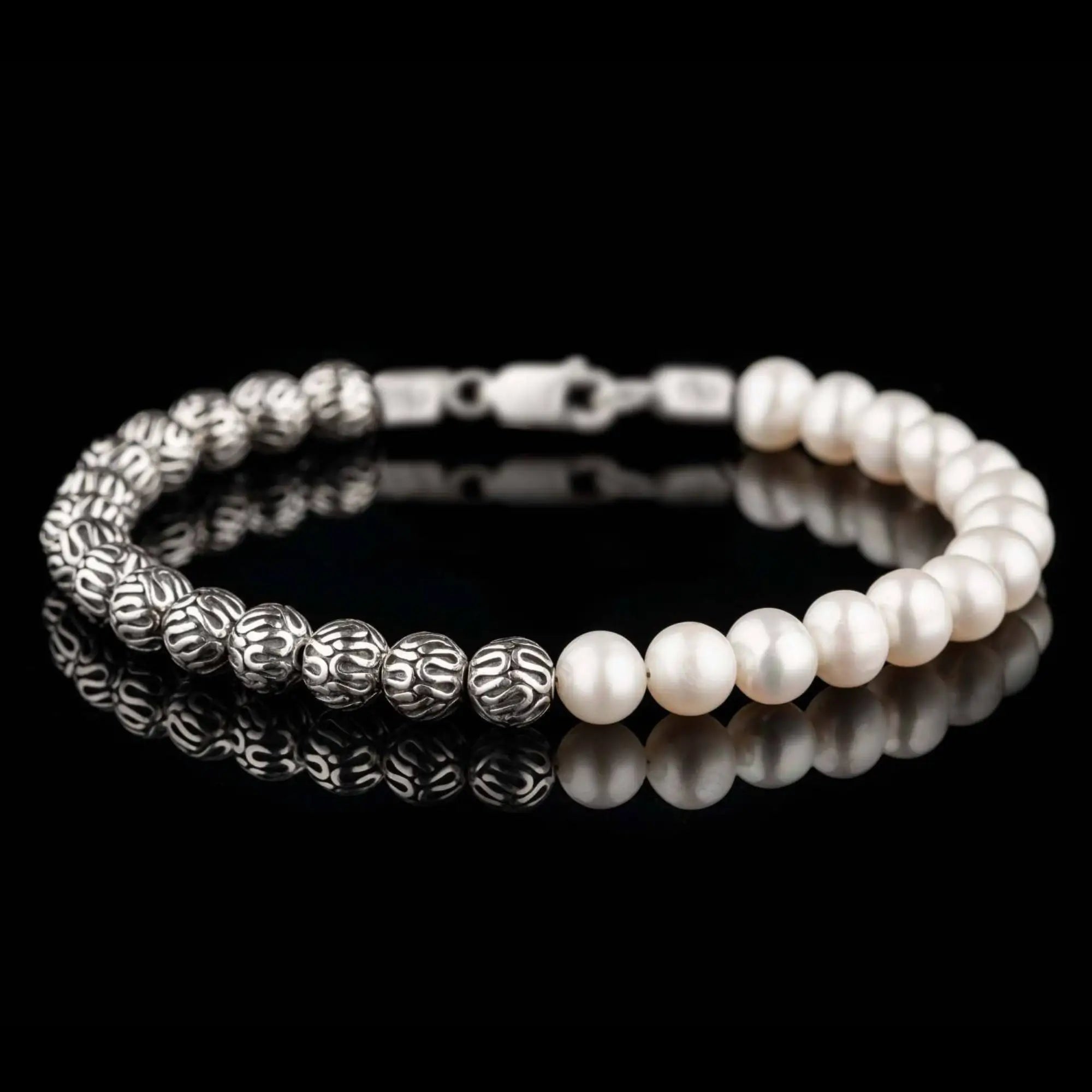 Silver Pearl Bracelet 7mm - Handcrafted Elegance | Sterling Silver